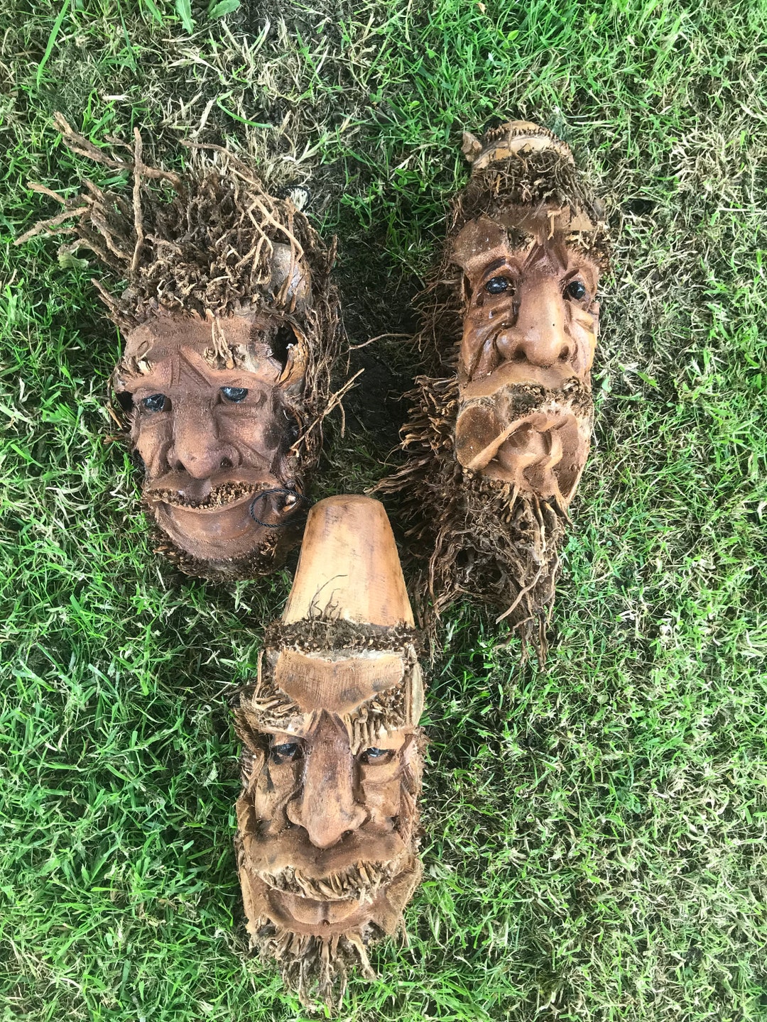 Hand Carved Forest Spirt Man Green Man Log Carving Garden Decoration ...