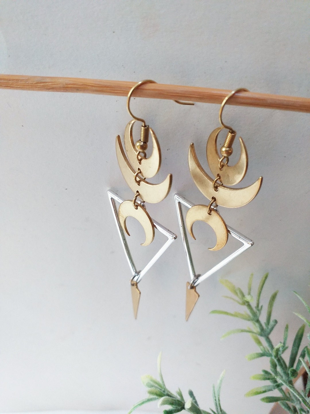 Mixed Metal Moons and Triangle Earrings With Moon Phases and Earth ...
