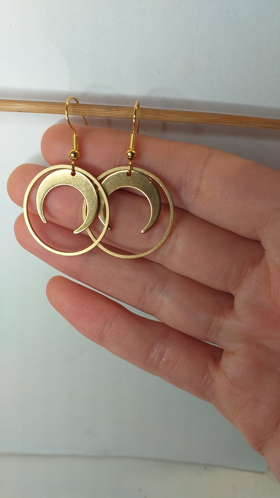 Round Celestial Gold Moon Earrings, Phases of the Moon Boho Jewellery ...