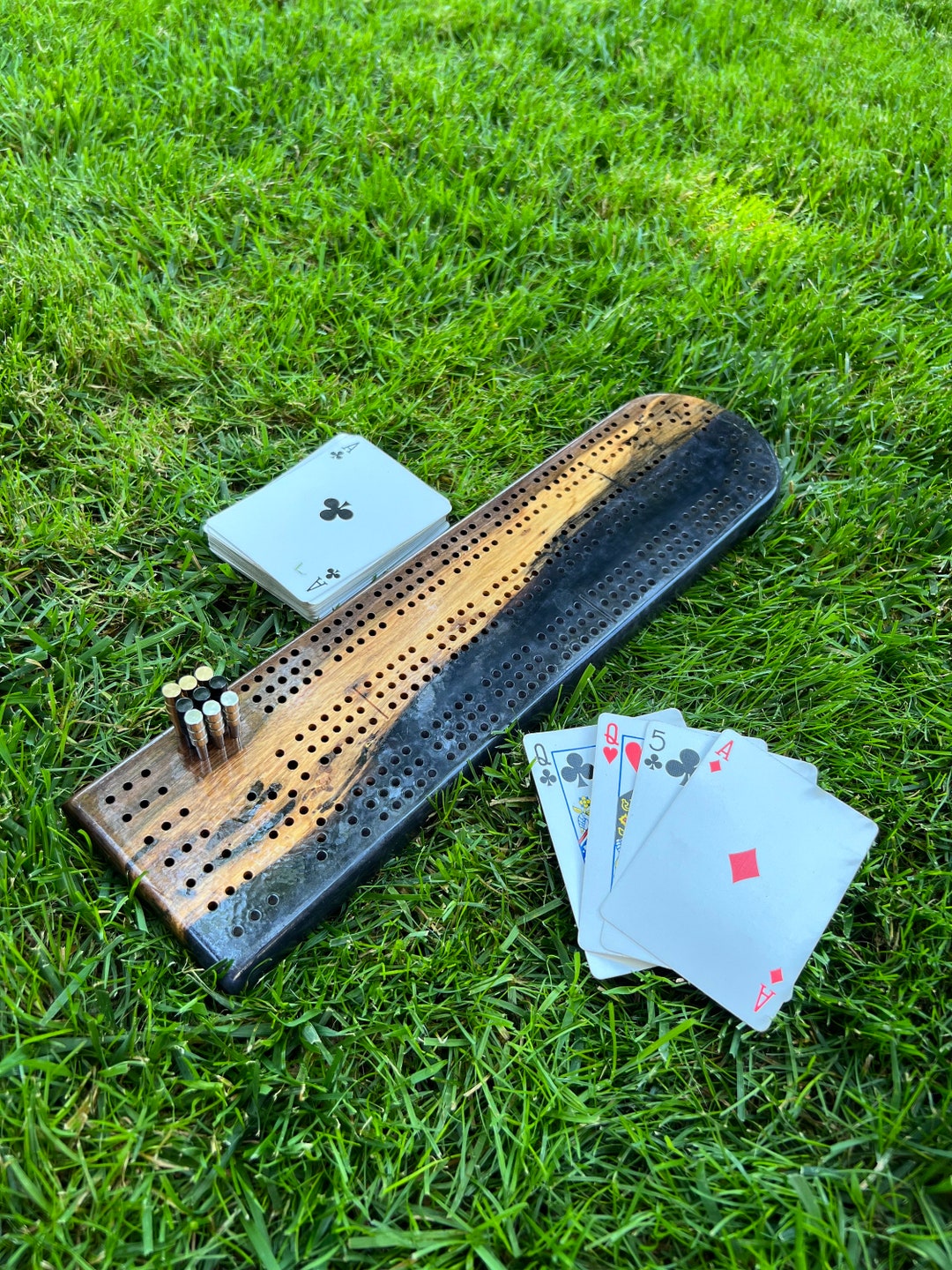 Walnut Epoxy Cribbage Board Handmade Purple Pigment Resin Live Edge ...