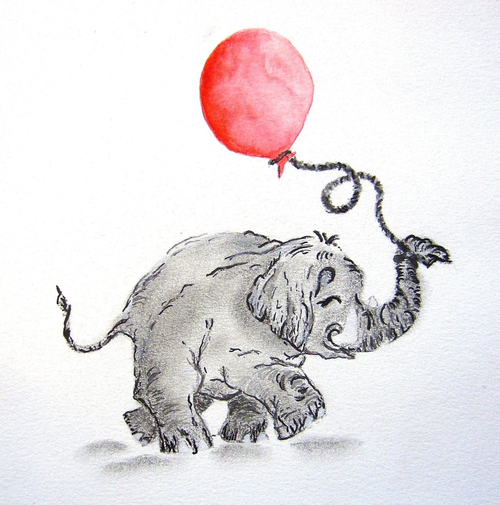 Elephant & Balloon Print | Mixed Media Drawing/painting | Watercolour ...