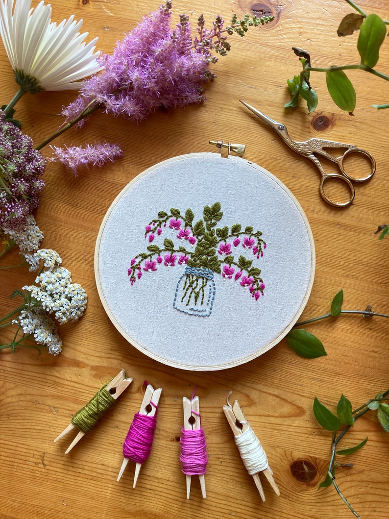 Bleeding Heart Embroidery, Flower Plant Needlepoint, Bouquet Floral ...