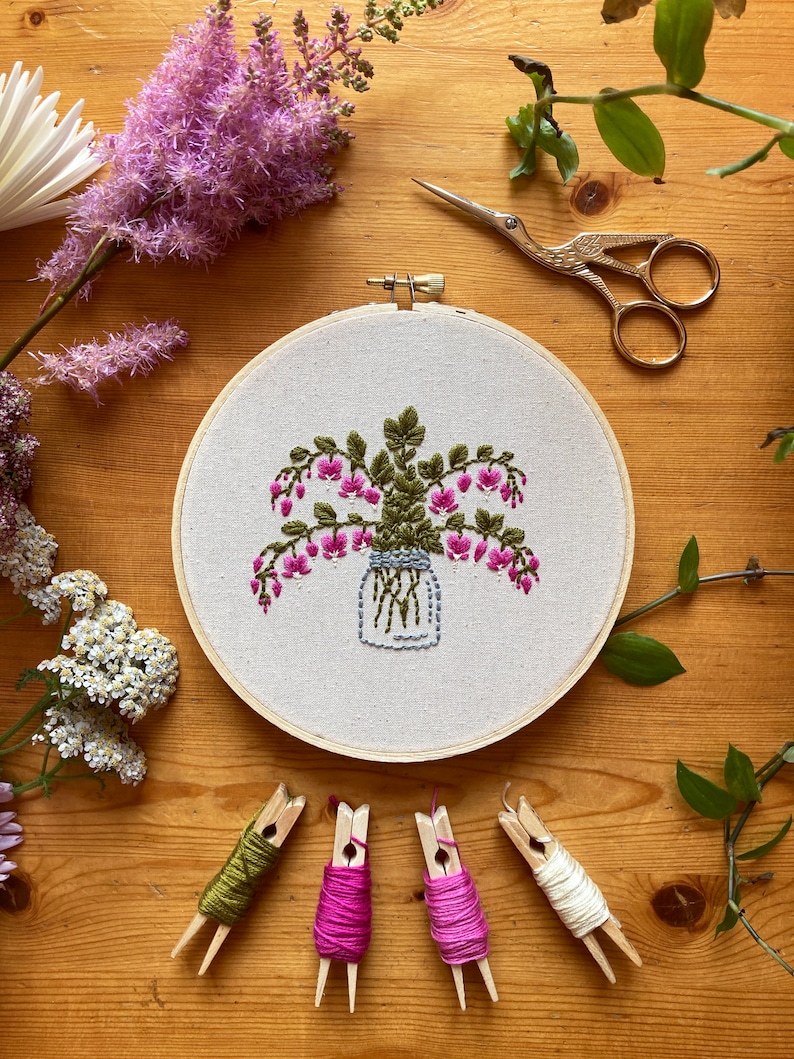 Bleeding Heart Embroidery, Flower Plant Needlepoint, Bouquet Floral ...