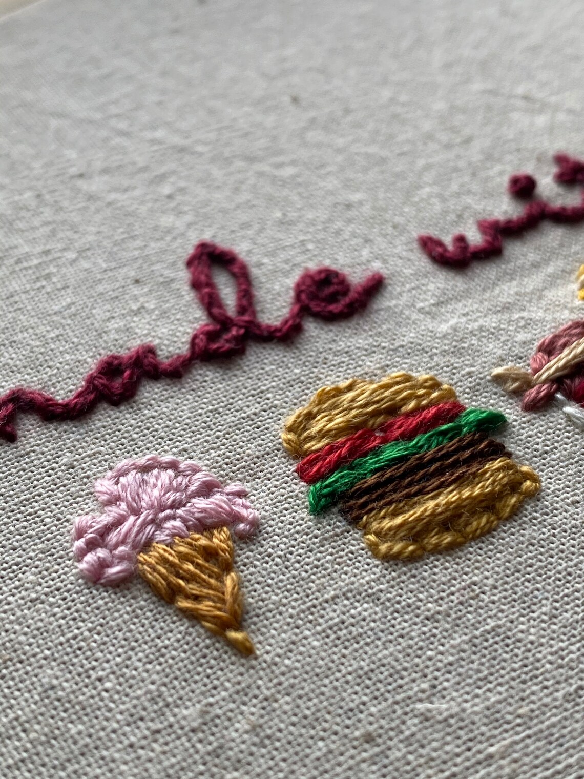 Foodie Hand-lettered Embroidery, Made With Love Stitched Calligraphy ...