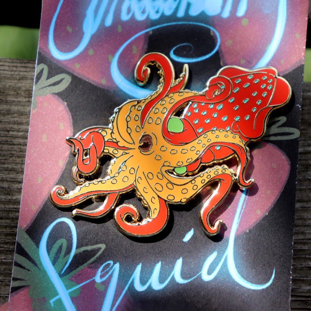 Glow in the Dark 50mm Squid Enamel Pin Gift, Gold Plated Strawberry ...