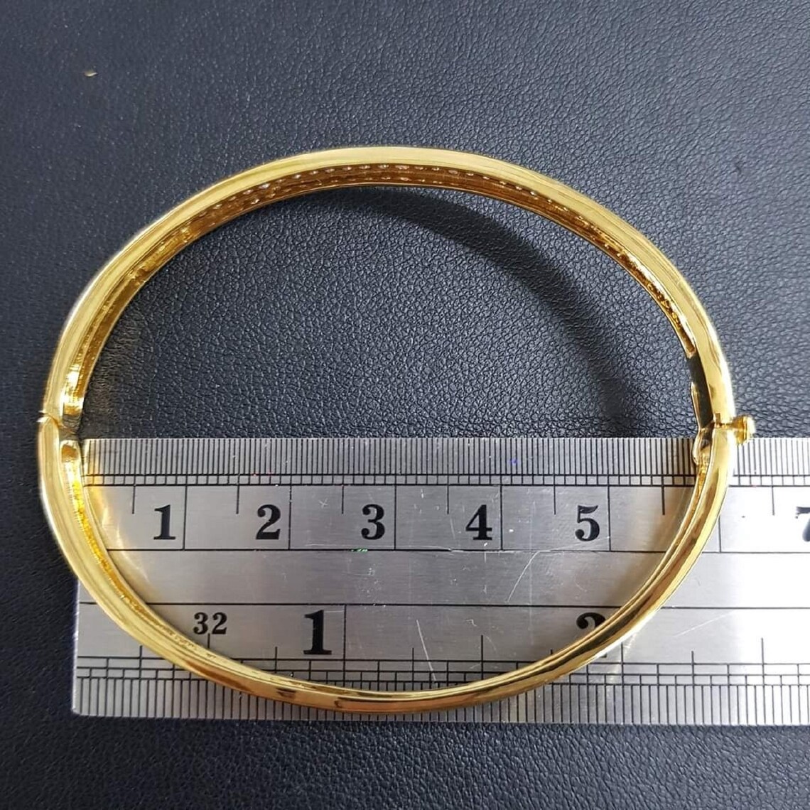 Diamond Side Trim Bangle L Thick Bangle Real Gold Luxury | Etsy
