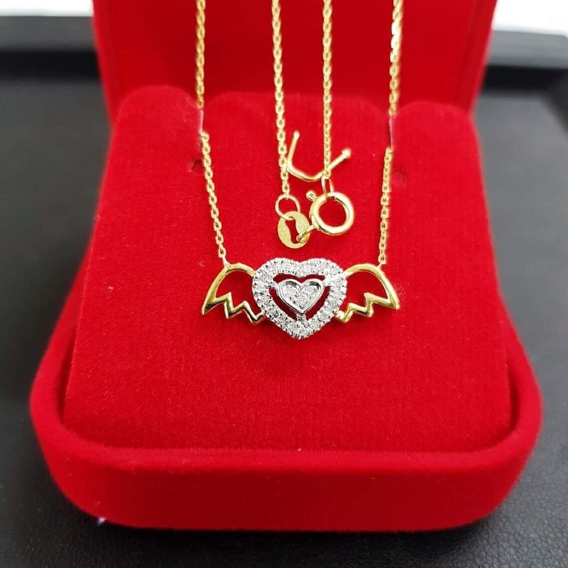 Diamond Necklace Heart Wings Sweet Love for Ladies Gold - Etsy