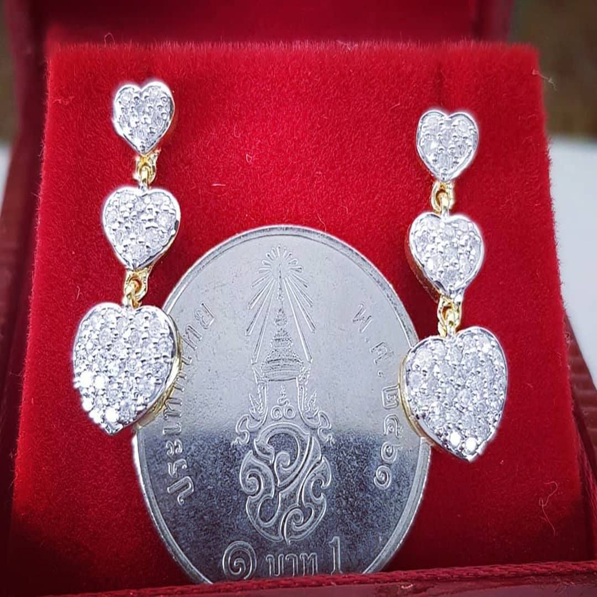 Diamond Earring for Woman Luxury 3 Heart Unique Drop-down Real - Etsy