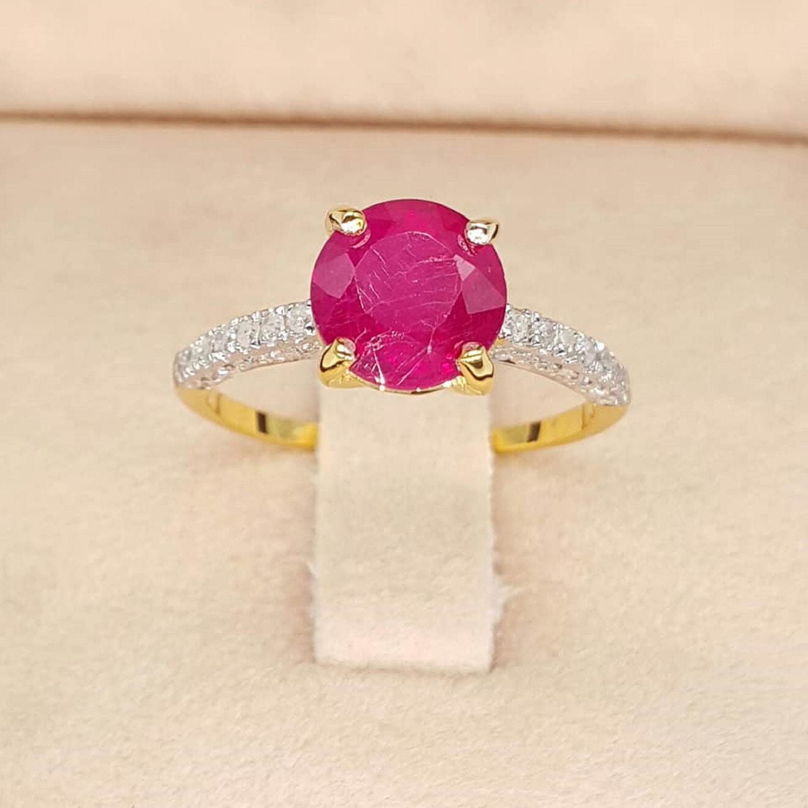 Diamond Gemstone Ruby Ring Promise Ring Birthstone Ring | Etsy