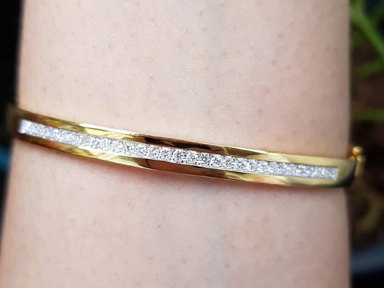 Diamond Side Trim Bangle L Thick Bangle Real Gold Luxury | Etsy