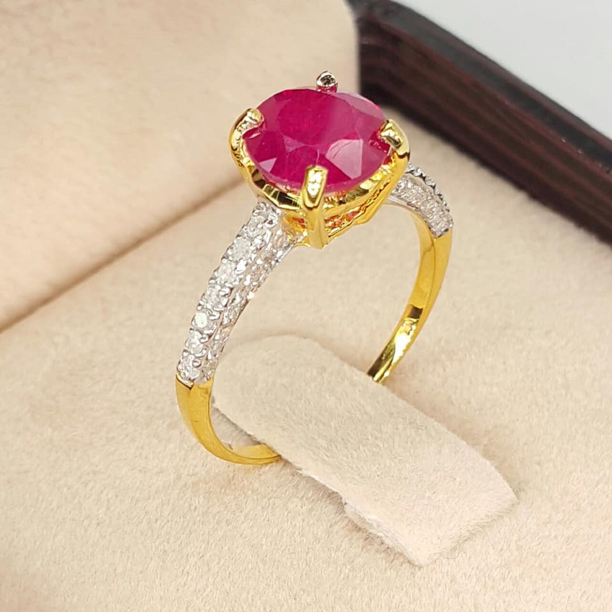 Diamond Gemstone Ruby Ring Promise Ring Birthstone Ring Genuine Ruby ...