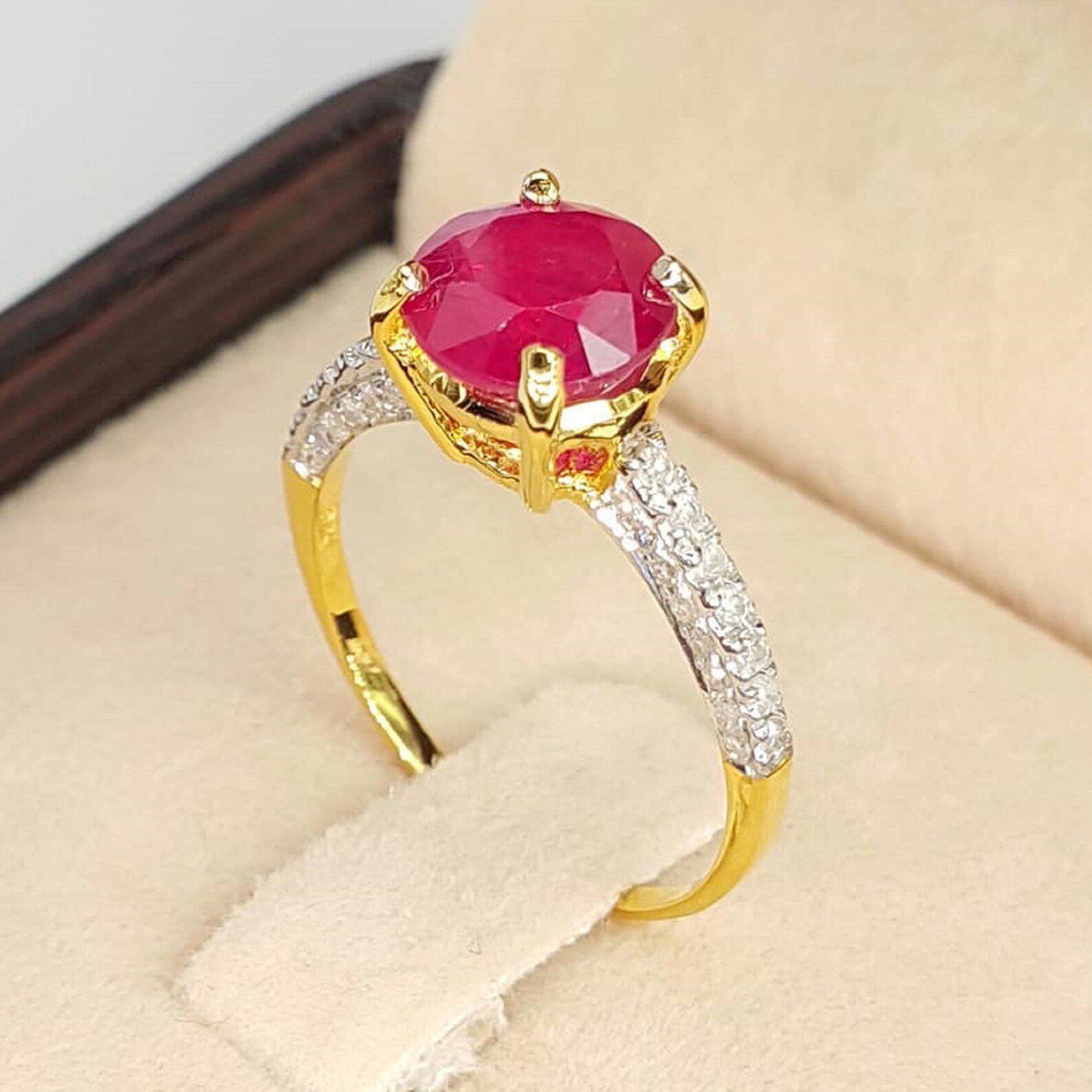 Diamond Gemstone Ruby Ring Promise Ring Birthstone Ring | Etsy