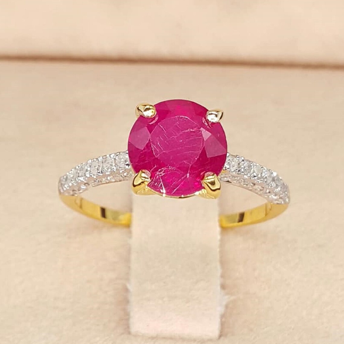 Diamond Gemstone Ruby Ring Promise Ring Birthstone Ring | Etsy