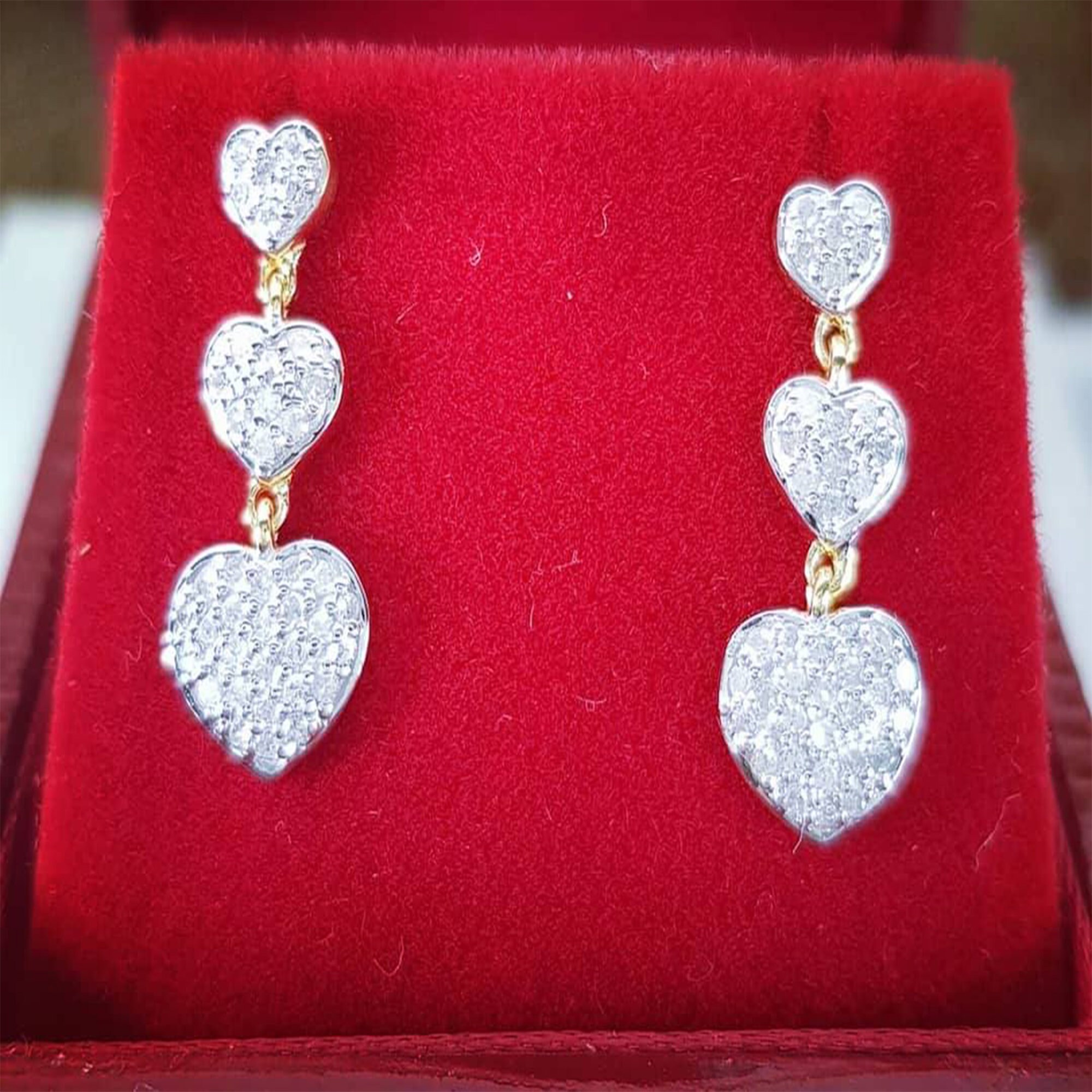 Diamond Earring for Woman Luxury 3 Heart Unique Drop-down Real - Etsy