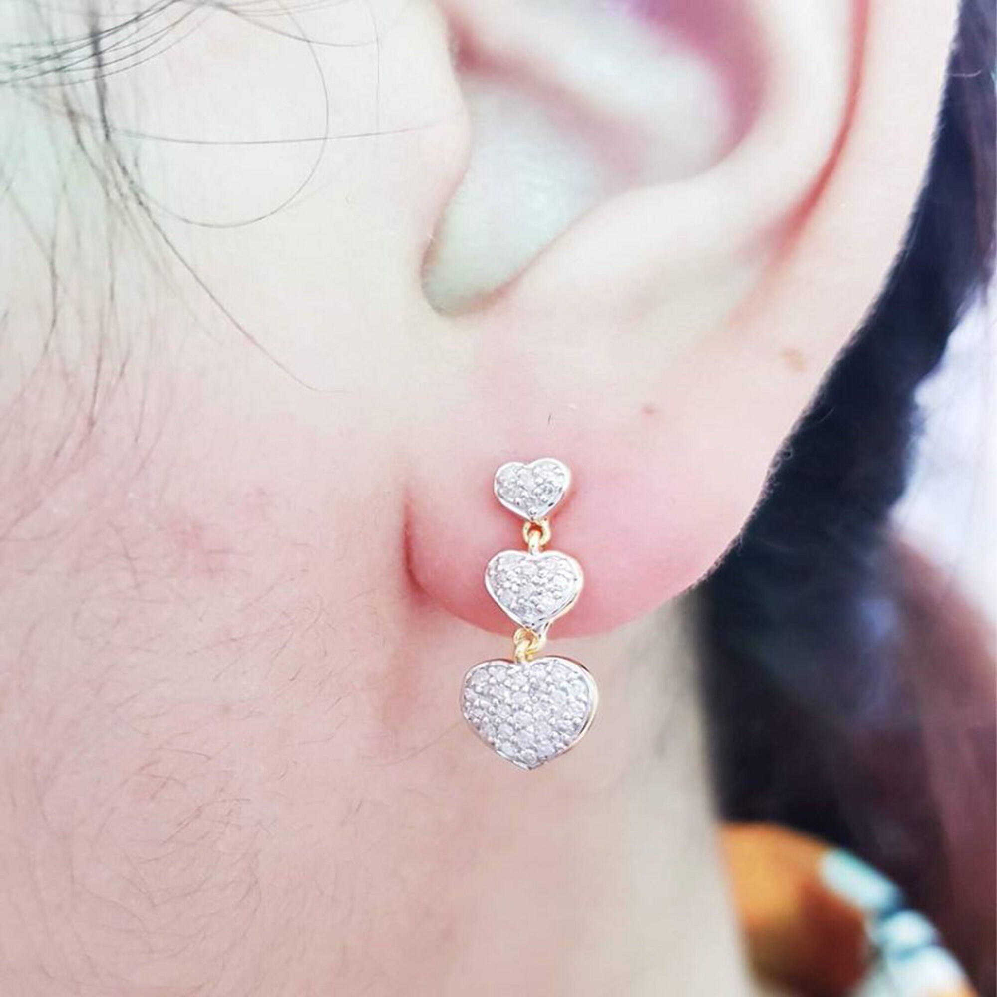 Diamond Earring for Woman Luxury 3 Heart Unique Drop-down Real - Etsy