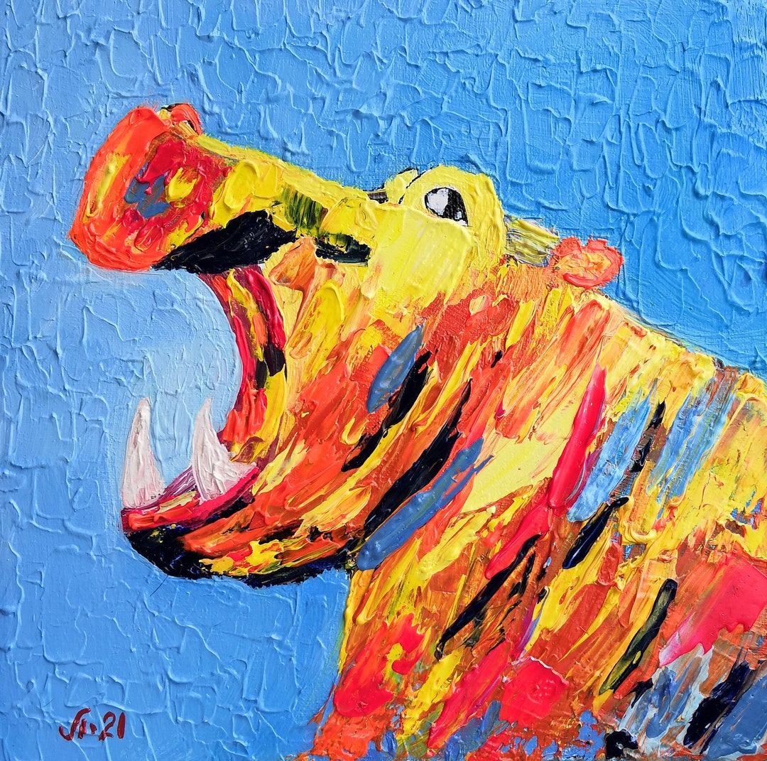 Hippo Painting, Original Artwork, Pet Oil Painting 8 by Riabkova ...