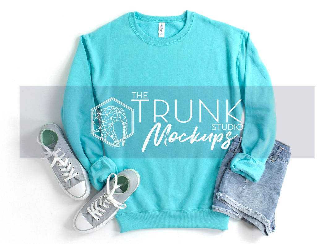 Jerzees 562MR Scuba Blue Sweatshirt Mockup | Women’s Crewneck Flat Lay ...