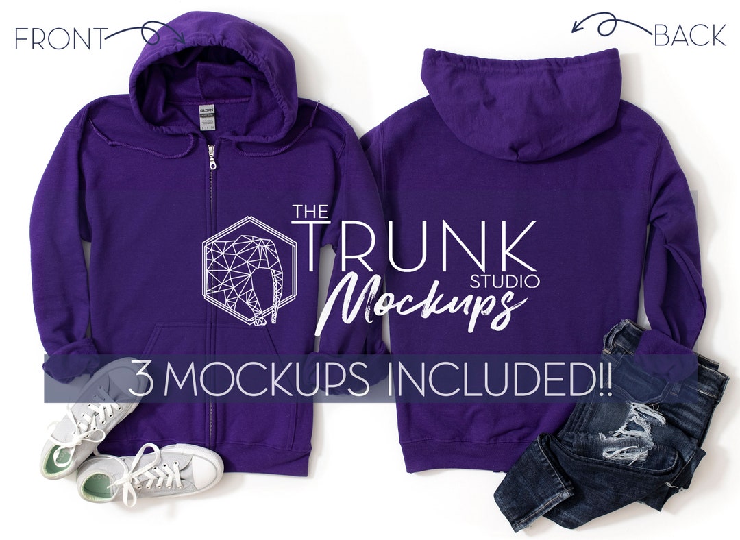 18600 Purple Mockup, Gildan 18600 Mockup, Hoodie Mockup Front and Back ...