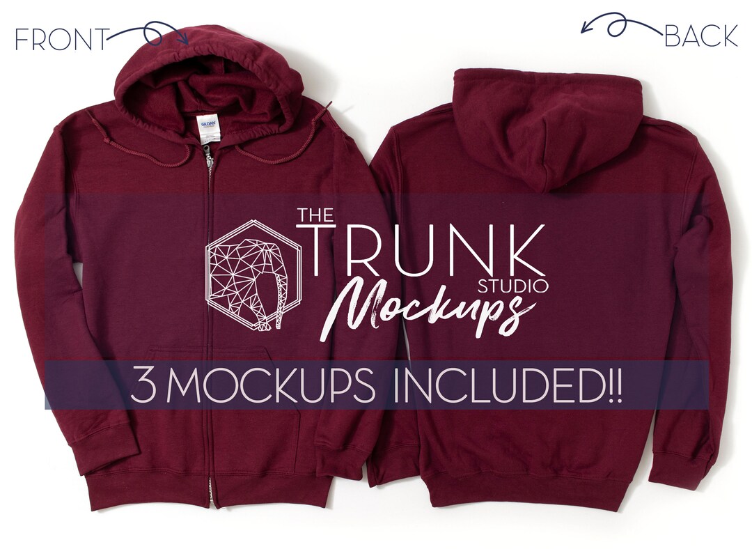 186000 MAROON Mockup, MAROON Zip Hoodie Mockup, Front and Back Mockup ...