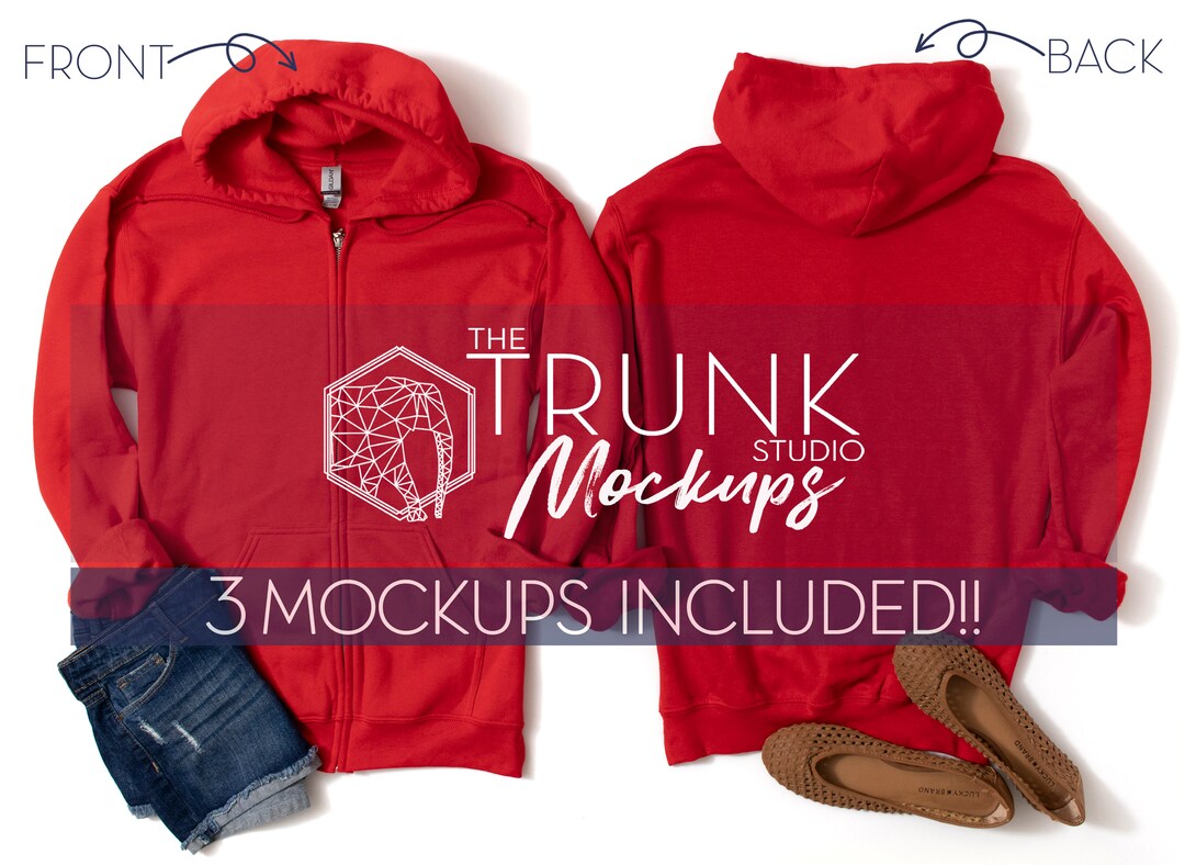 RED 18600 Mockup, Gildan 18600 Mockup, Front and Back Mockup, 18600 ...
