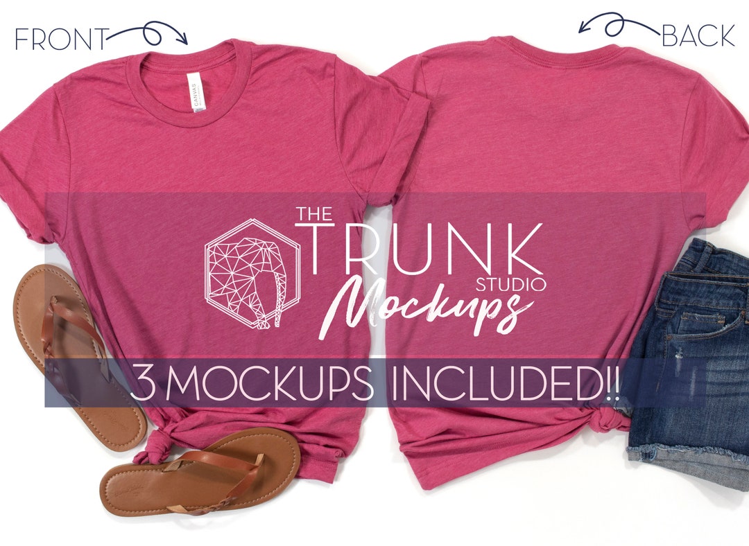 3001 FRONT AND BACK Mockup, 3001 Heather Raspberry Mockup, Heather ...