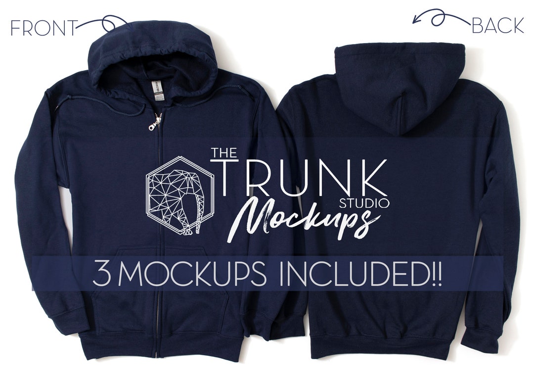 18600 Mockup NAVY, Front and Back Mock Up, Gildan 18600 Mockup, Zip ...