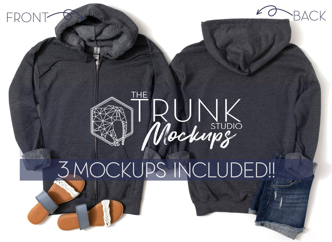 18600 DARK HEATHER Mockup, 18600 Mockup Dark Heather, Zip up Hoodie ...