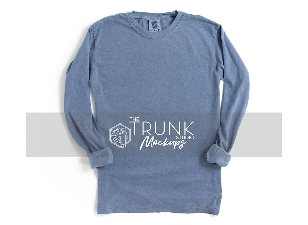 Comfort Colors 6014 Blue Jean Mockup | Long Sleeve Flat Lay | JPG - Etsy