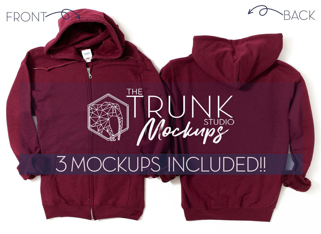 MAROON 18600 Mockup, Front and Back Hoodie Mockup, 18600 Mockup Maroon ...