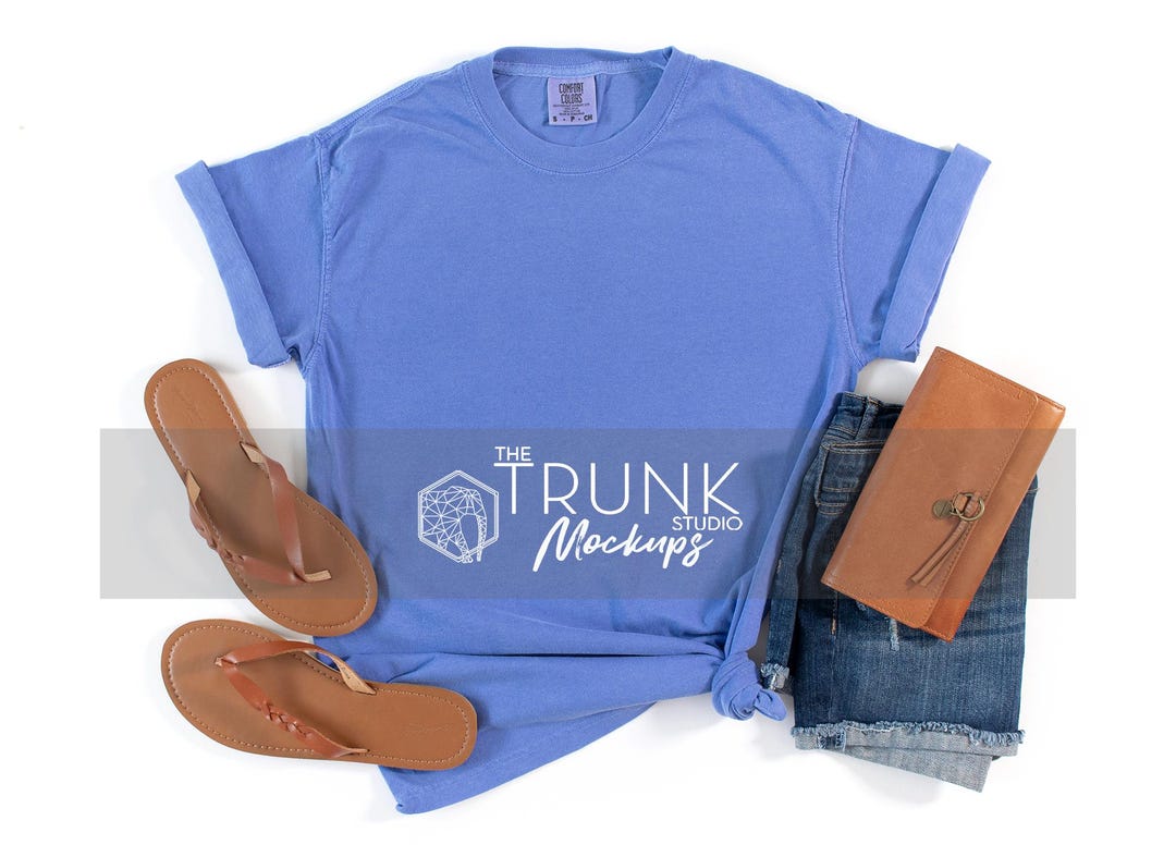 Comfort Colors 1717 Flo Blue Mockup | Womens Side Tie Flat Lay | JPG - Etsy
