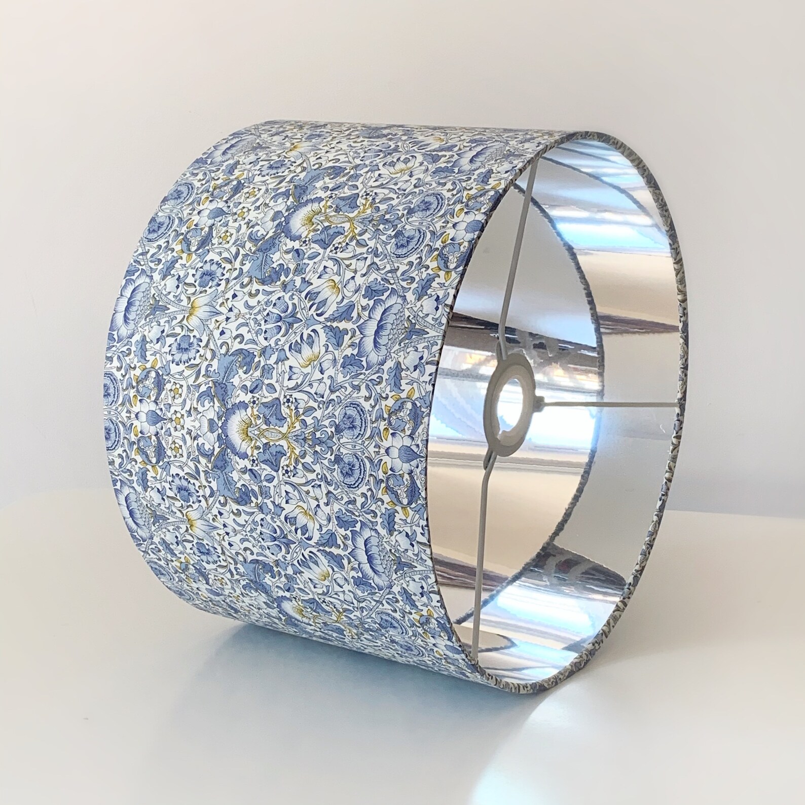 Lampshade Drum Lampshade in Blue Floral Fabric with Metallic | Etsy