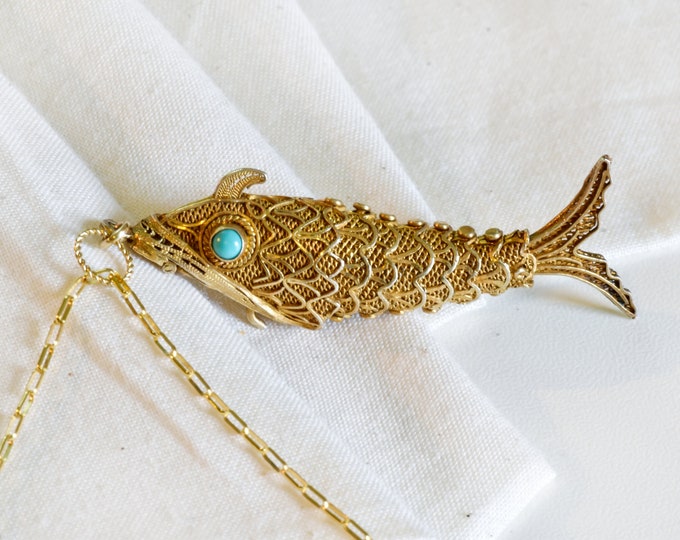Antique Victorian Art Deco Fish Perfume Locket Pendant Necklace | Gold ...