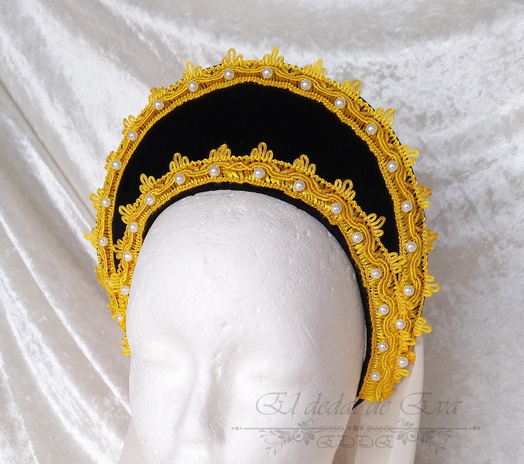 Medieval Headband - Flat Headband - Medieval Headdress - Blue and Gold ...