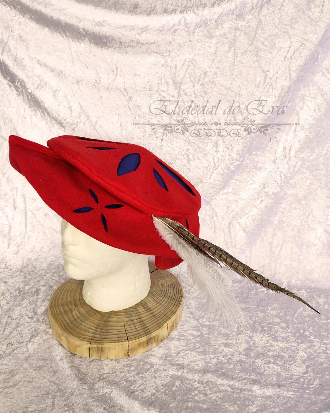 Landsknecht Cap, 16th Century, Made of Red Wool Cloth and Blue Slashed ...