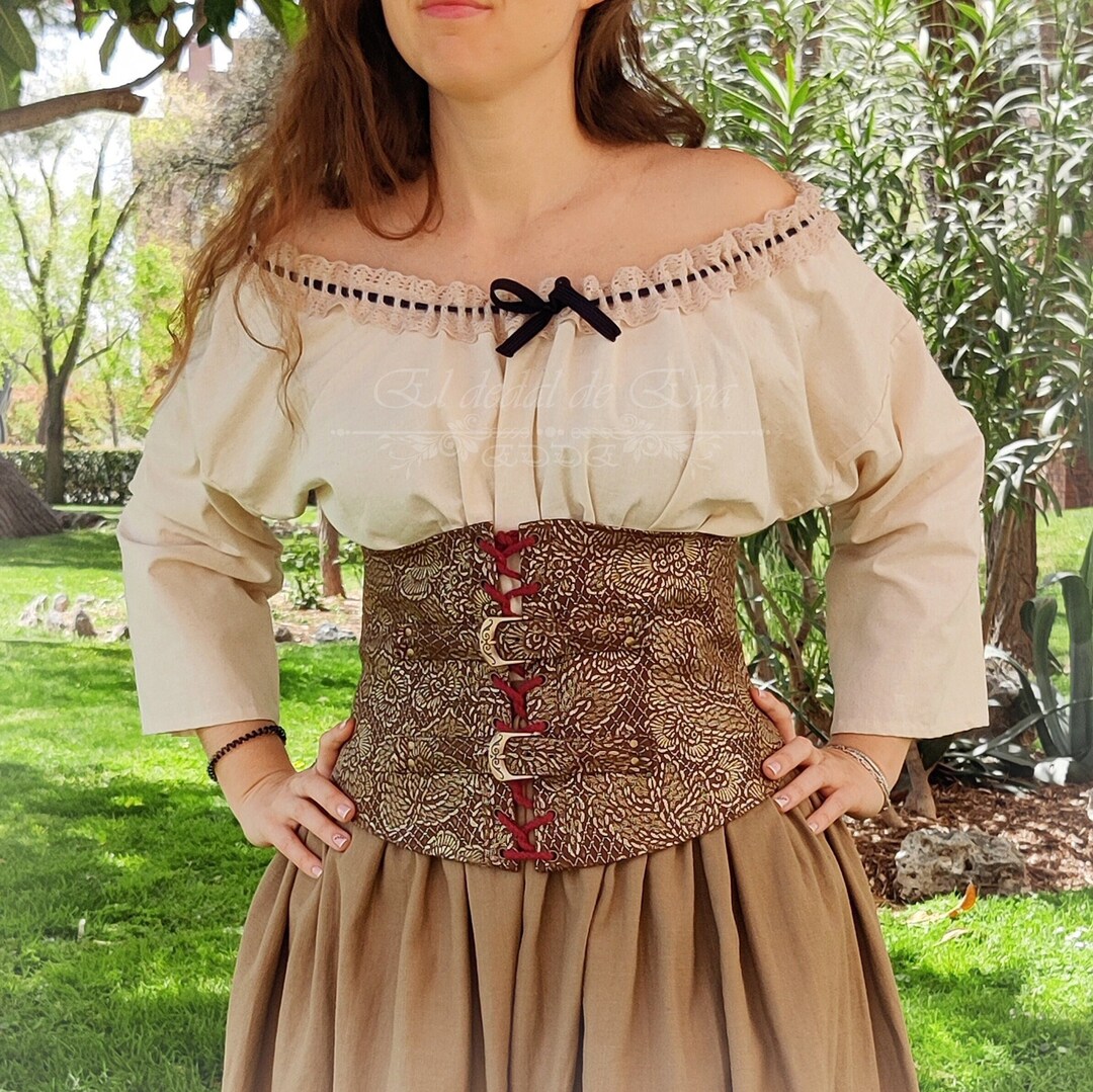 Medieval Underbust Bodice, Made of Brocaded Brown and Gold Faux Leather ...