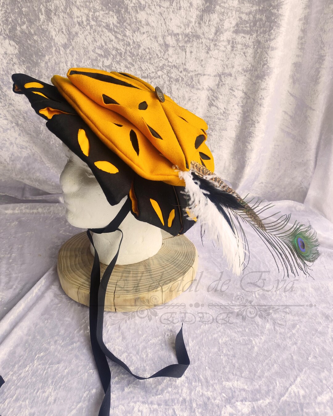 Renaissance Cap, 16th Century, Made of Yellow Wool Cloth and Black ...