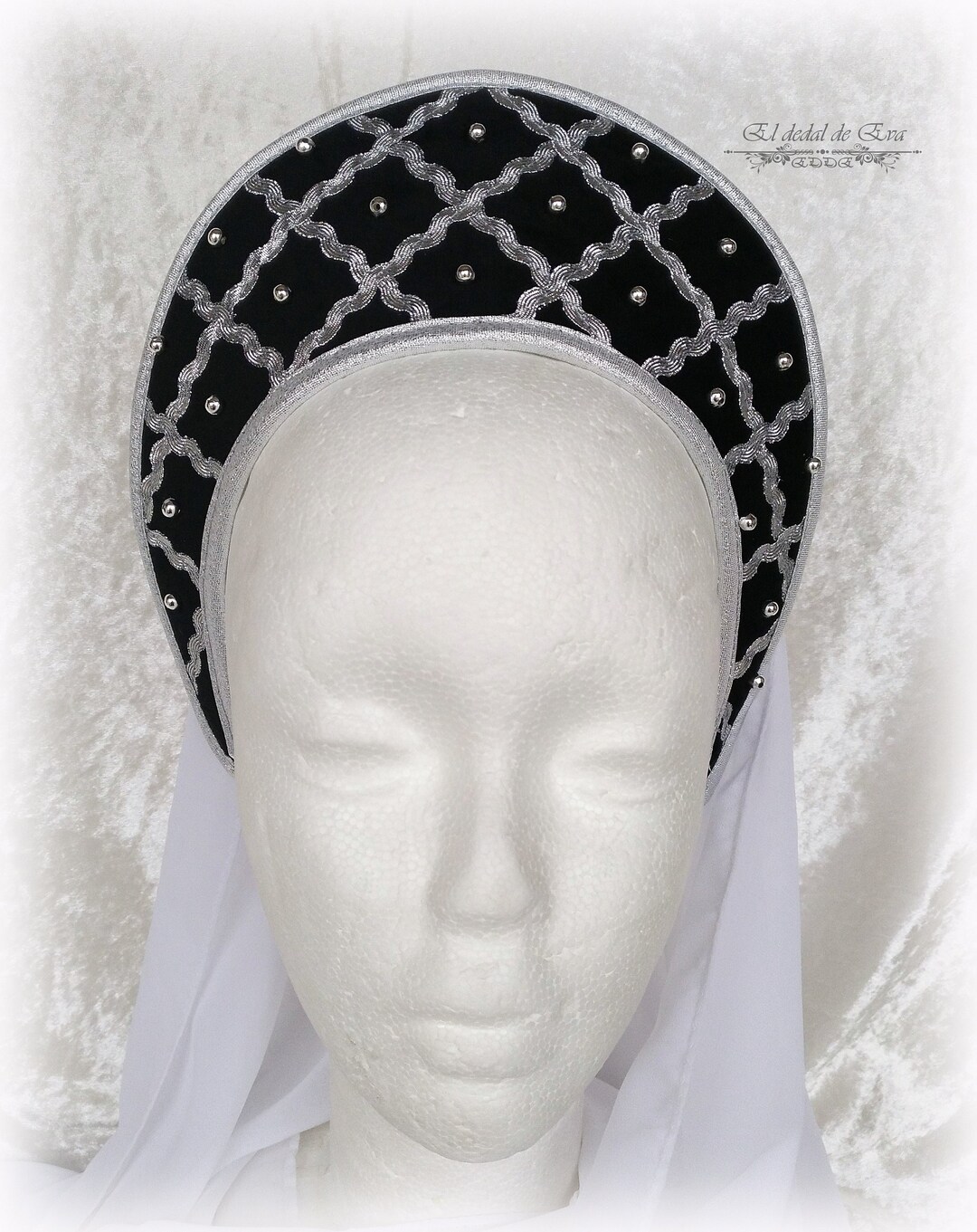 Medieval Headband Medieval Headdress in Black Velvet, Silver Wavy ...