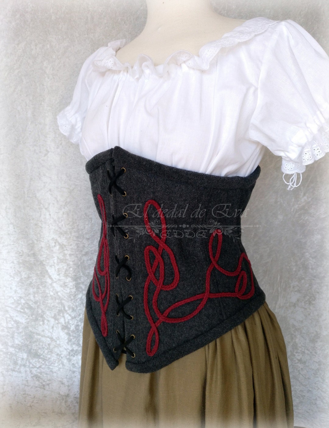 Gray Underbust Bodice Adorned With Maroon Cotton Cord. Renaissance ...