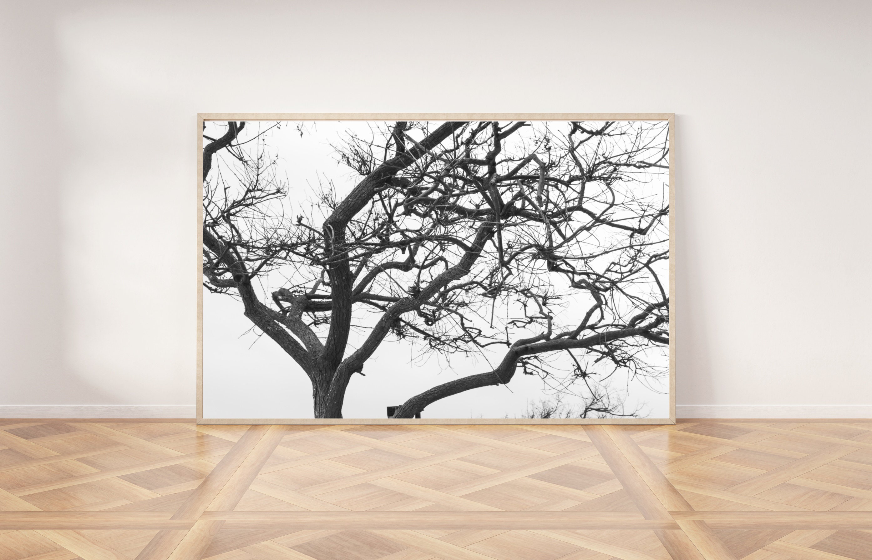 Black and white tree print printable wall art landscape | Etsy
