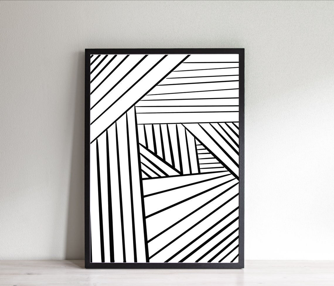 Impresión abstracta dibujo de líneas en blanco negro arte de - Etsy México