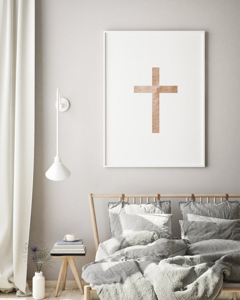 Cross Print, Christian Wall Prints, Brown Faded Cross, Spiritual Poster ...