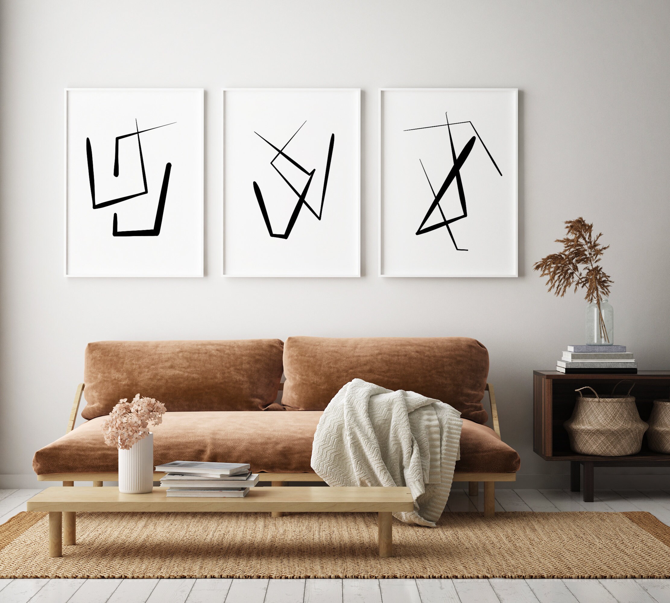 Set of 3 abstract prints black and white print printable | Etsy