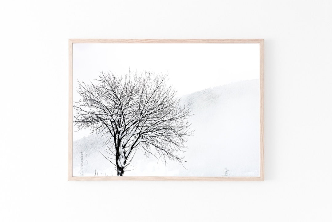 Snowy Tree Print, Printable Wall Art, Snow Landscape Poster, Digital ...