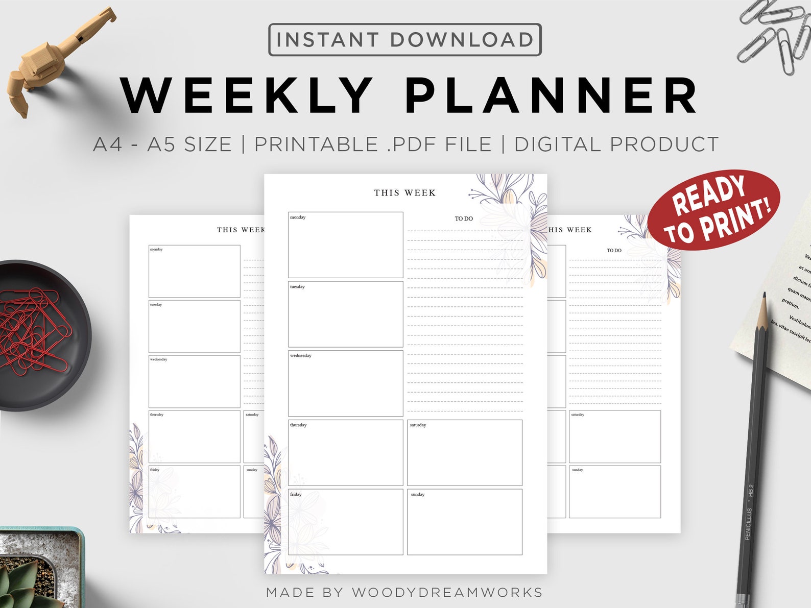 Minimalist Printable Weekly Planner Simple Weekly Planner - Etsy