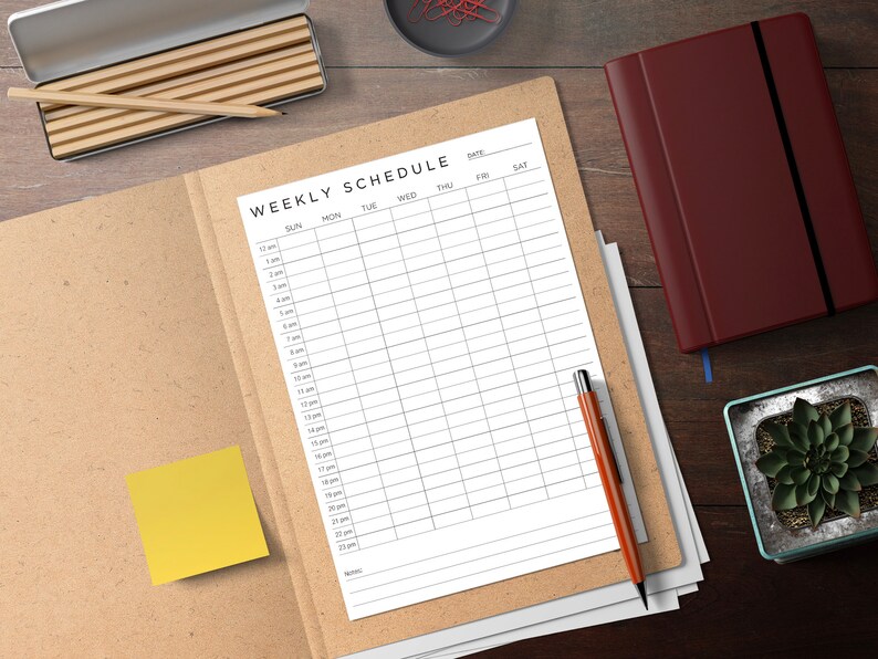 Hourly Weekly Schedule Landscape, Weekly Planner Printable, Week at a ...