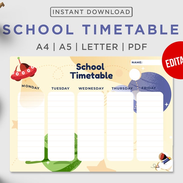 School Timetable Printable - Etsy