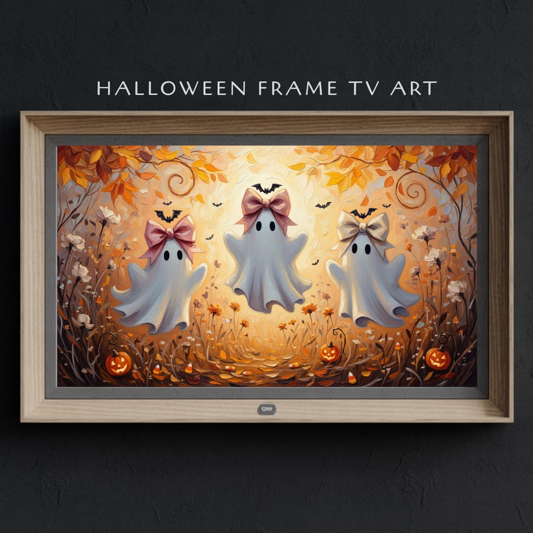 Coquette Ghost Trio Halloween TV Frame Art – Pastel Cottagecore Oil ...