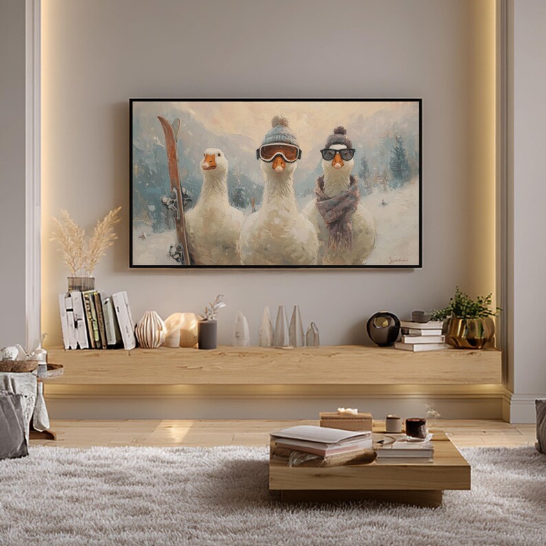 Funny Geese Ski Trio, Ski Cabin Wall Decor, Winter Lodge Art Samsung ...