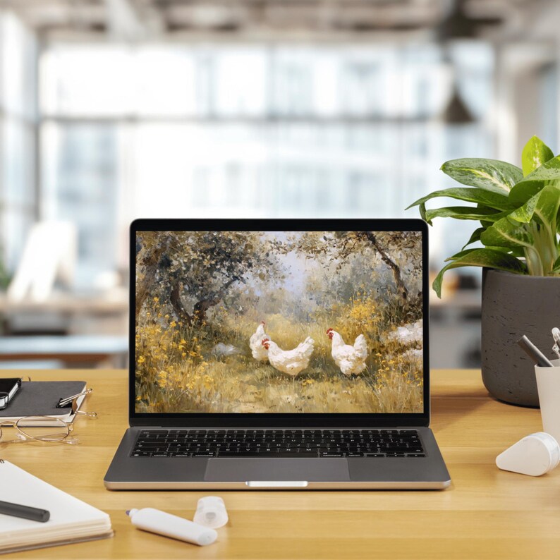White Chickens Desktop Wallpaper - Summer Meadow MacBook Screensaver ...