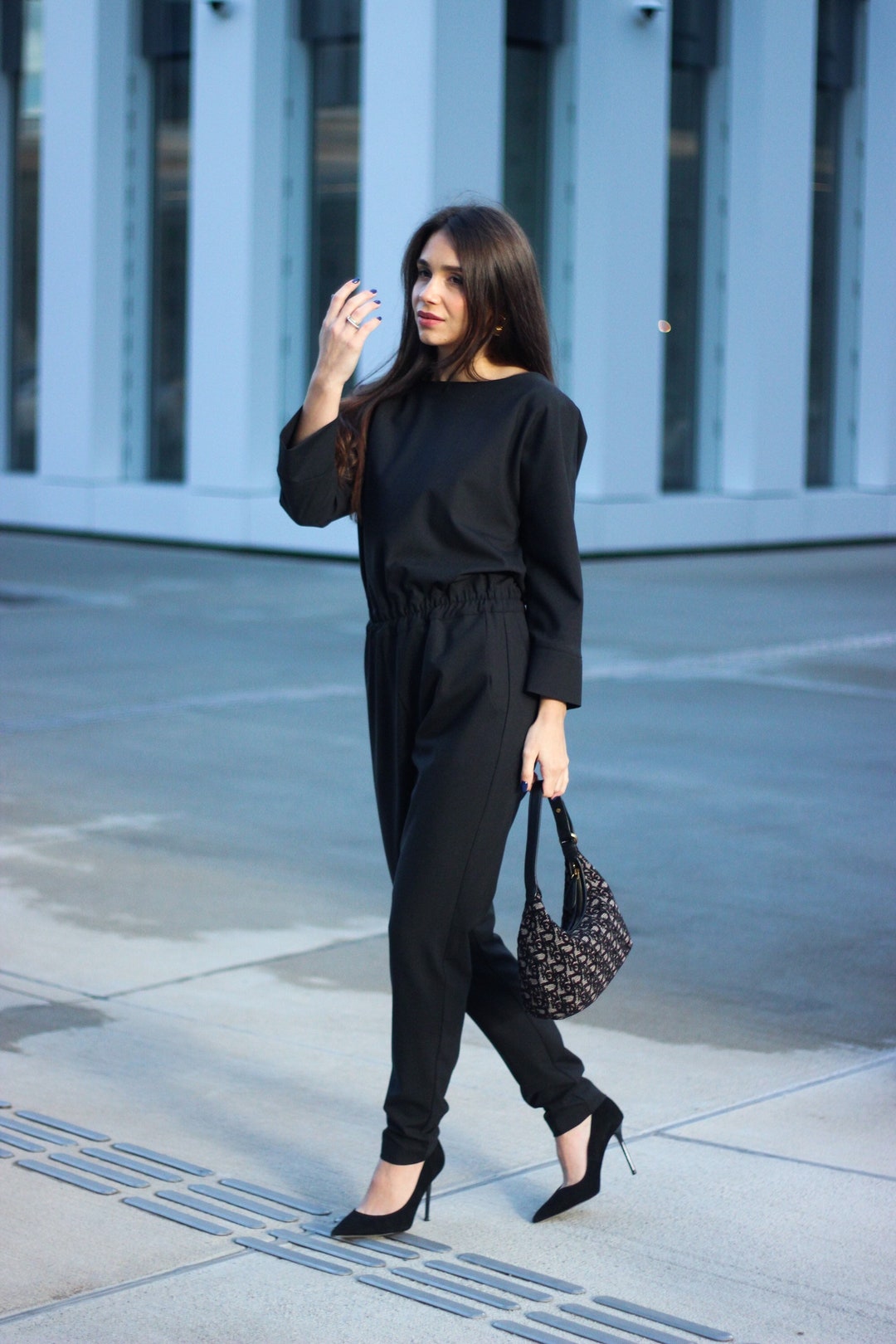 Black Formal Jumpsuit Wool Jumpsuit Women Long Sleeve - Etsy